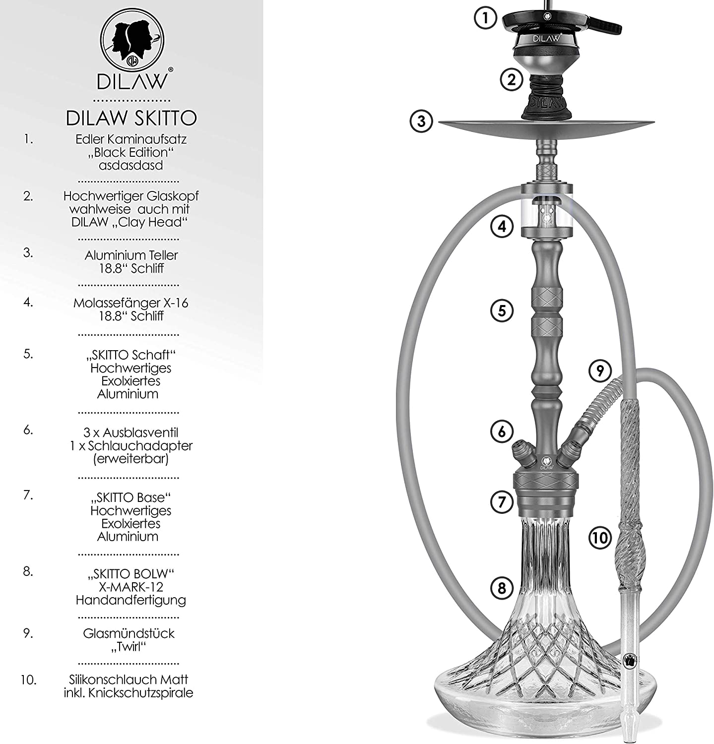 DILAW® SKITTO X Grau - Ice Cube Shisha