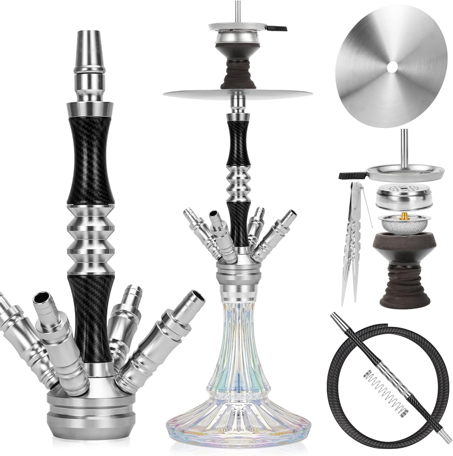 REANICE® Aluminium Klein Shisha Set - Carbon Optik mit 4 Anschlüssen ...