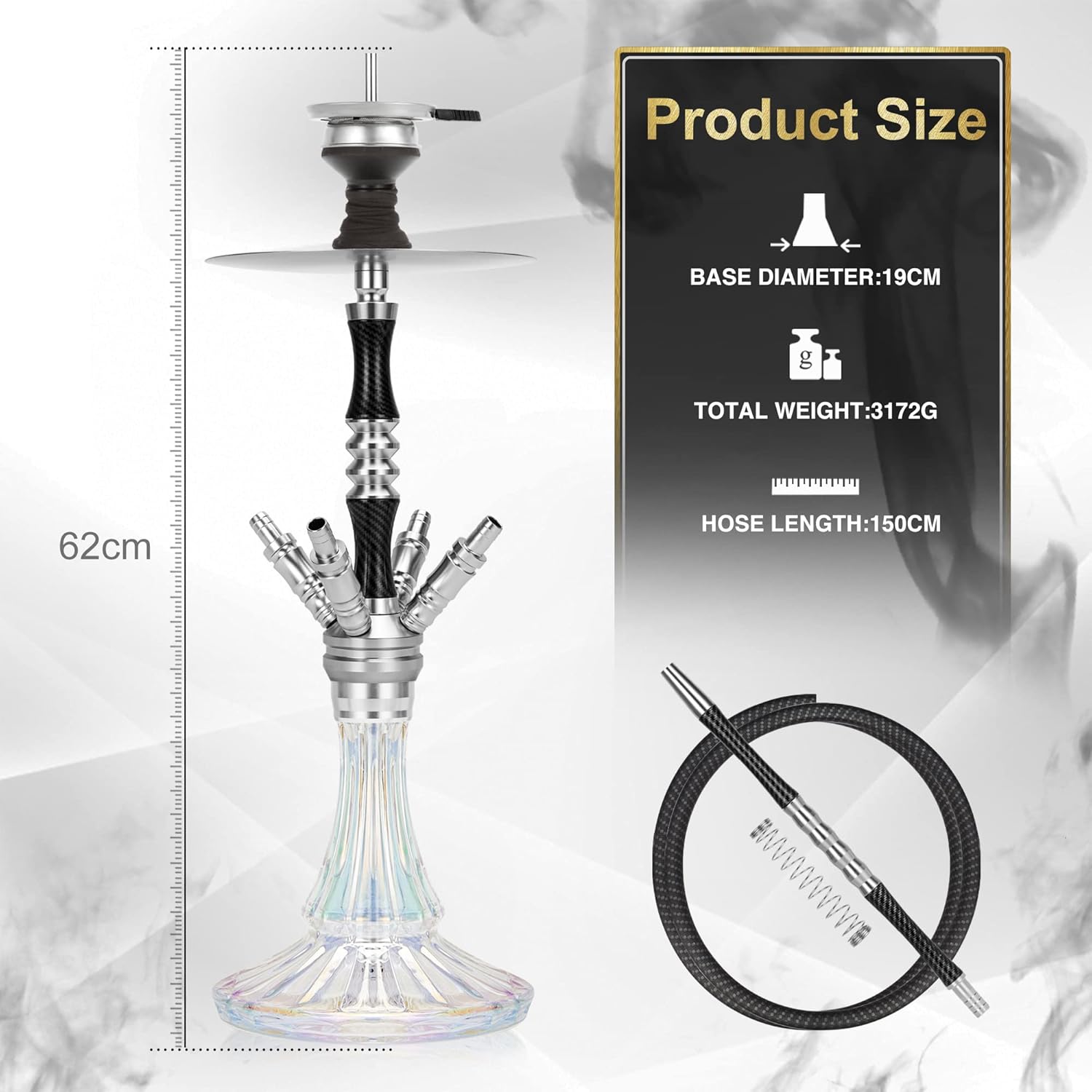 REANICE® Aluminium Klein Shisha Set - Carbon Optik mit 4 Anschlüssen ...