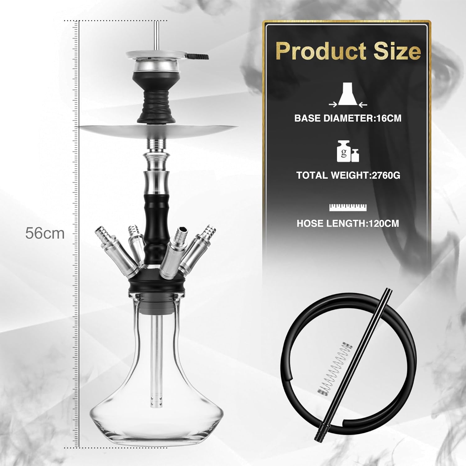 REANICE®Edelstahl Shisha Set - Kompaktes Hookah Set in Schwarz - Ice ...