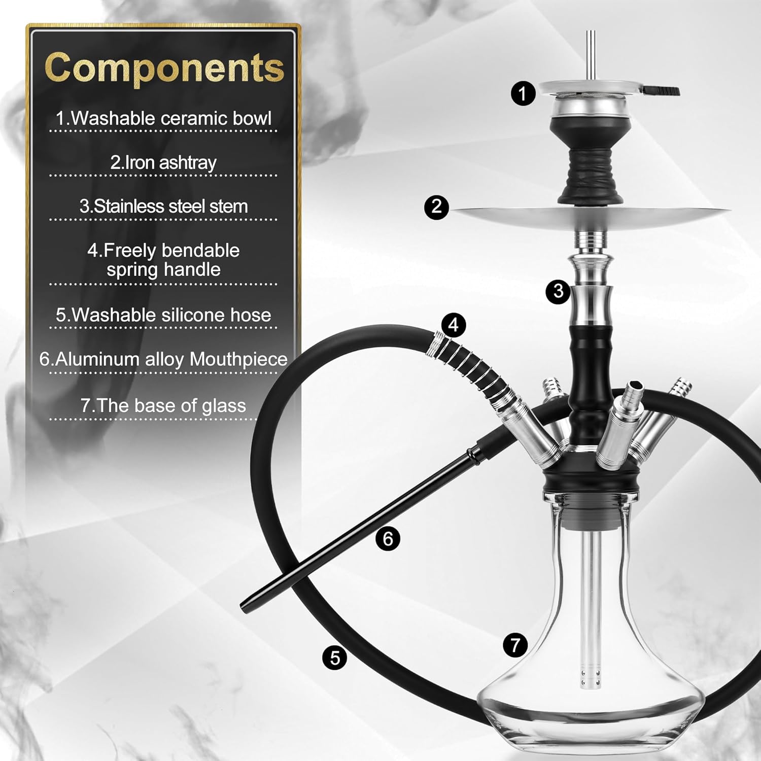 REANICE®Edelstahl Shisha Set - Kompaktes Hookah Set in Schwarz - Ice ...